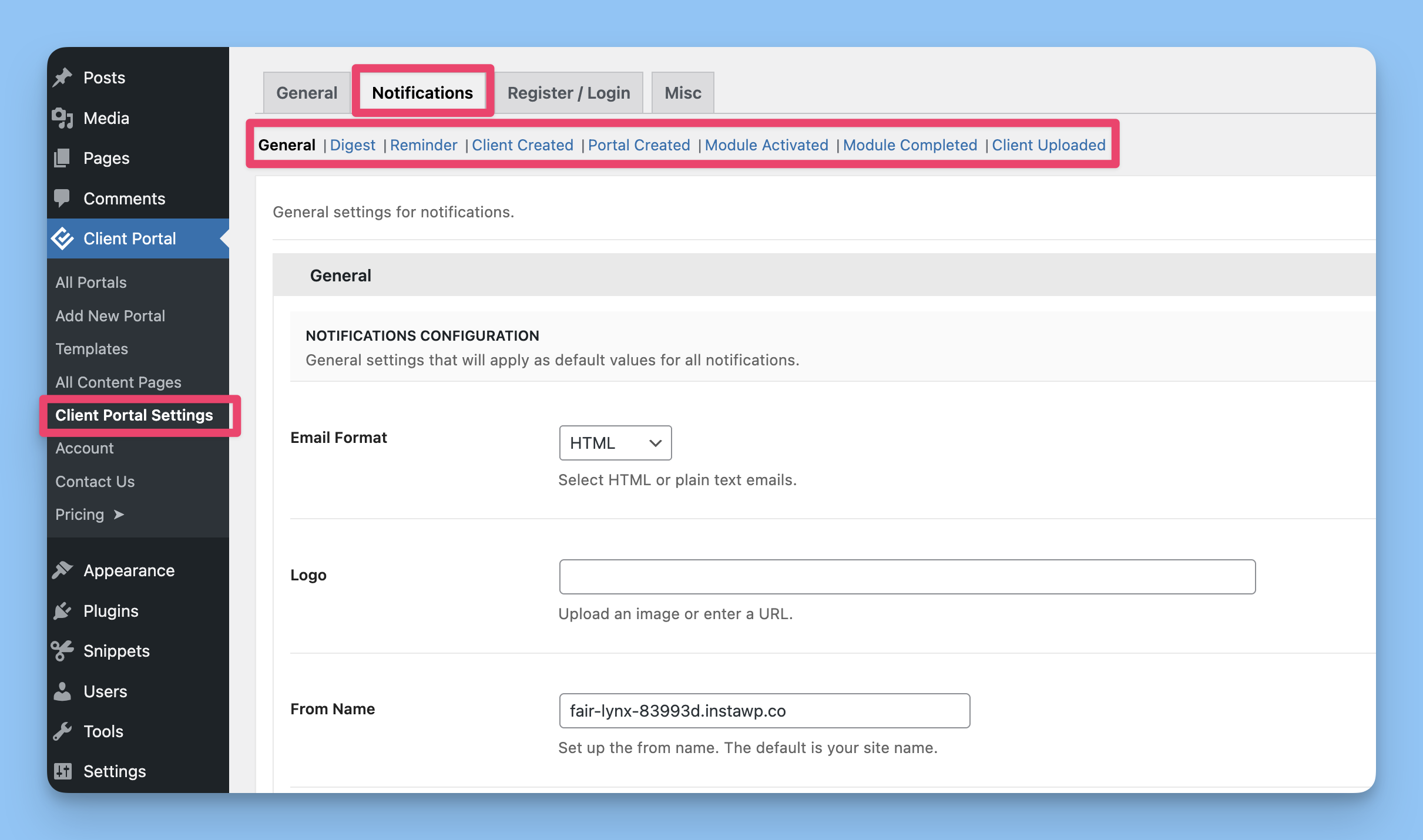 Notification settings | Client Portal Help Center
