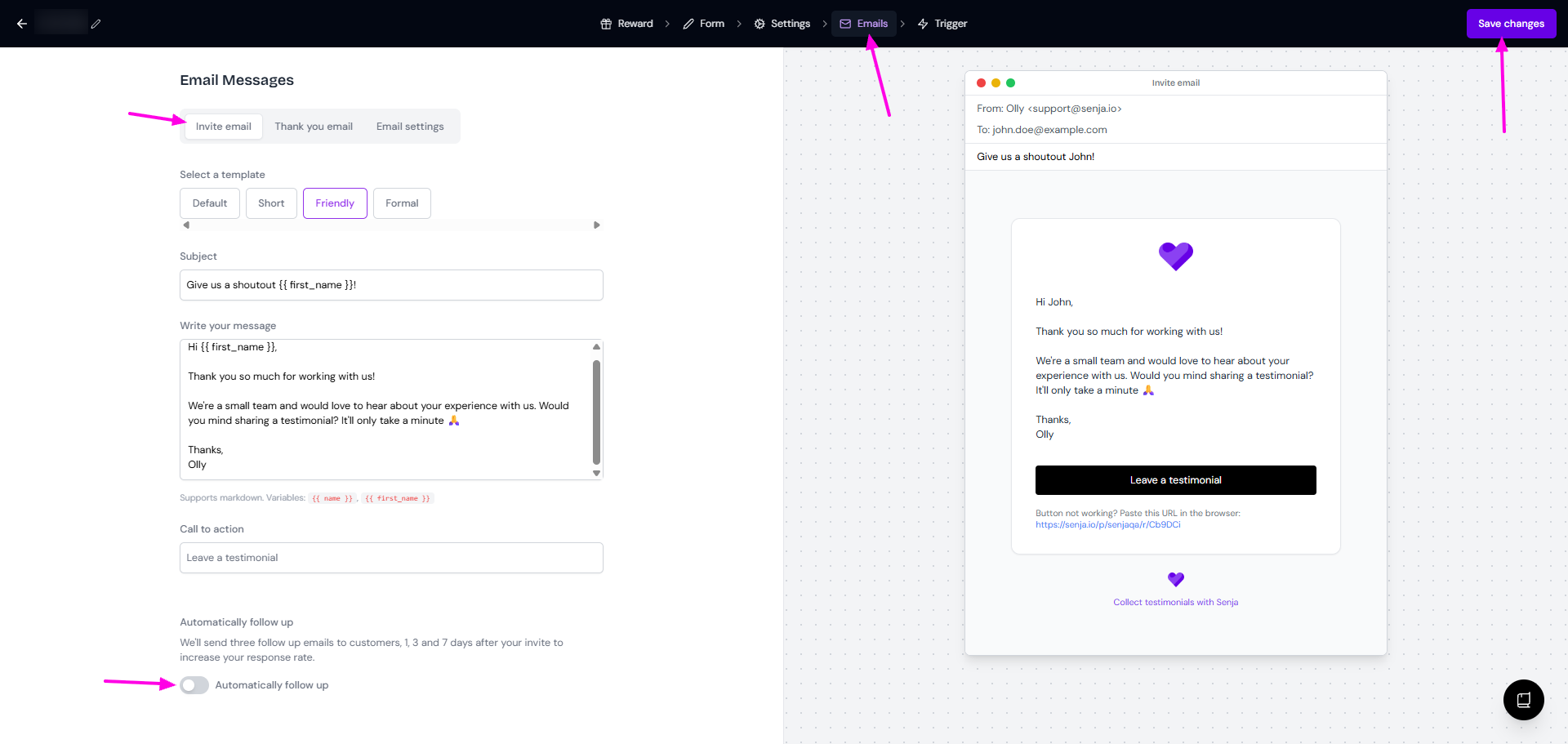 How to set form invitation reminder | Senja Help